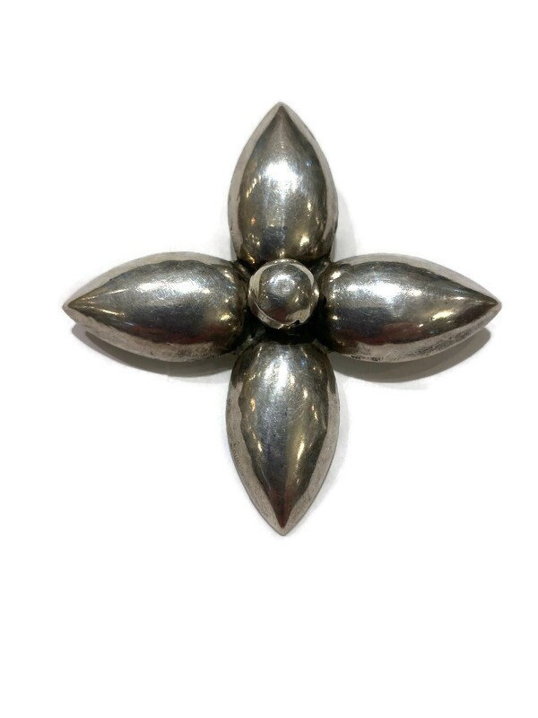 Vintage Mexican Sterling Silver Brooch Marked 950, Floral Cross Shape ...