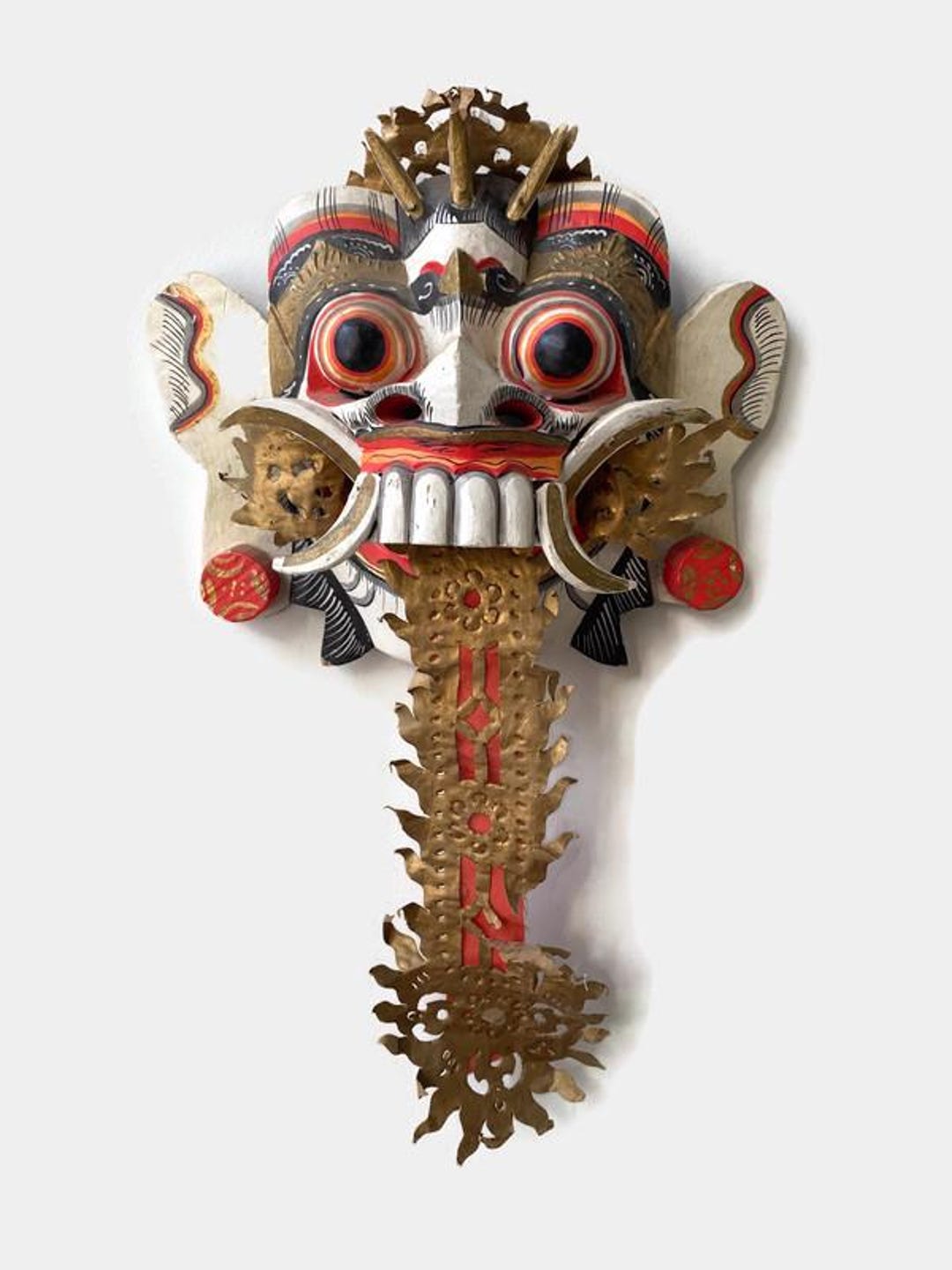 Vintage Mask Balinese Rangda Polychrome Painted Wood and Metal ...