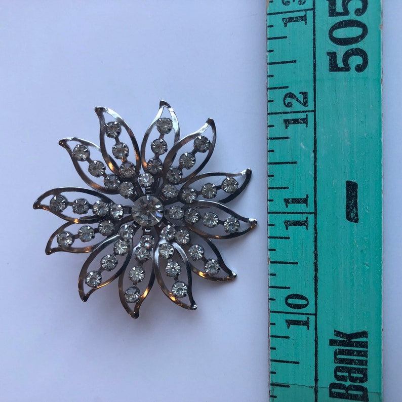 Vintage White Rhinestone Brooch/1950s/ Prom Jewelry/ Wedding Jewelry ...