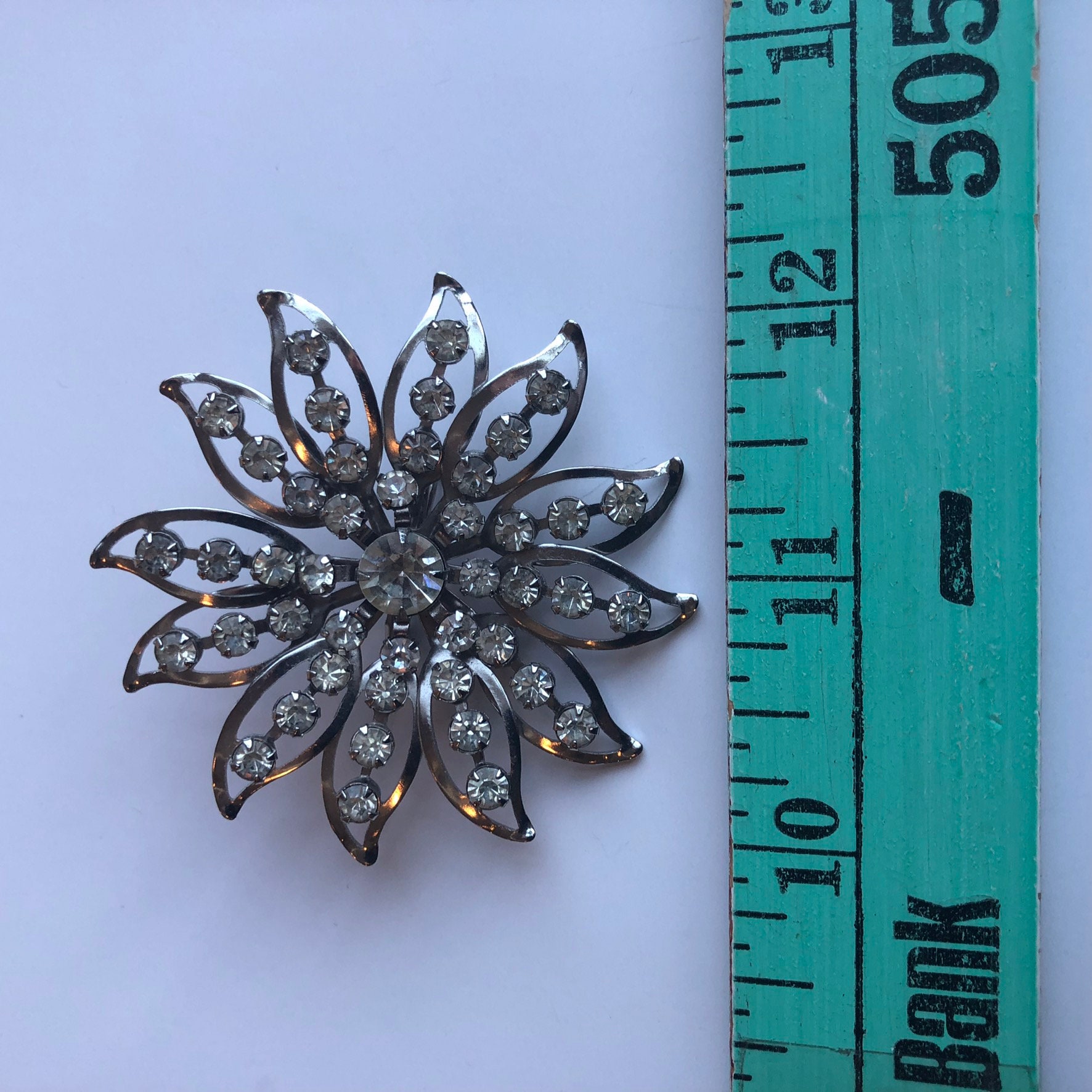 Vintage White Rhinestone Brooch/1950s/ Prom Jewelry/ Wedding Jewelry ...