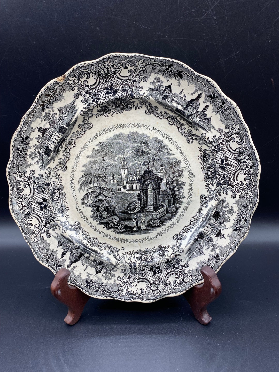Black Transferware Antique Early 19th Century Plate From Adams Pottery ...
