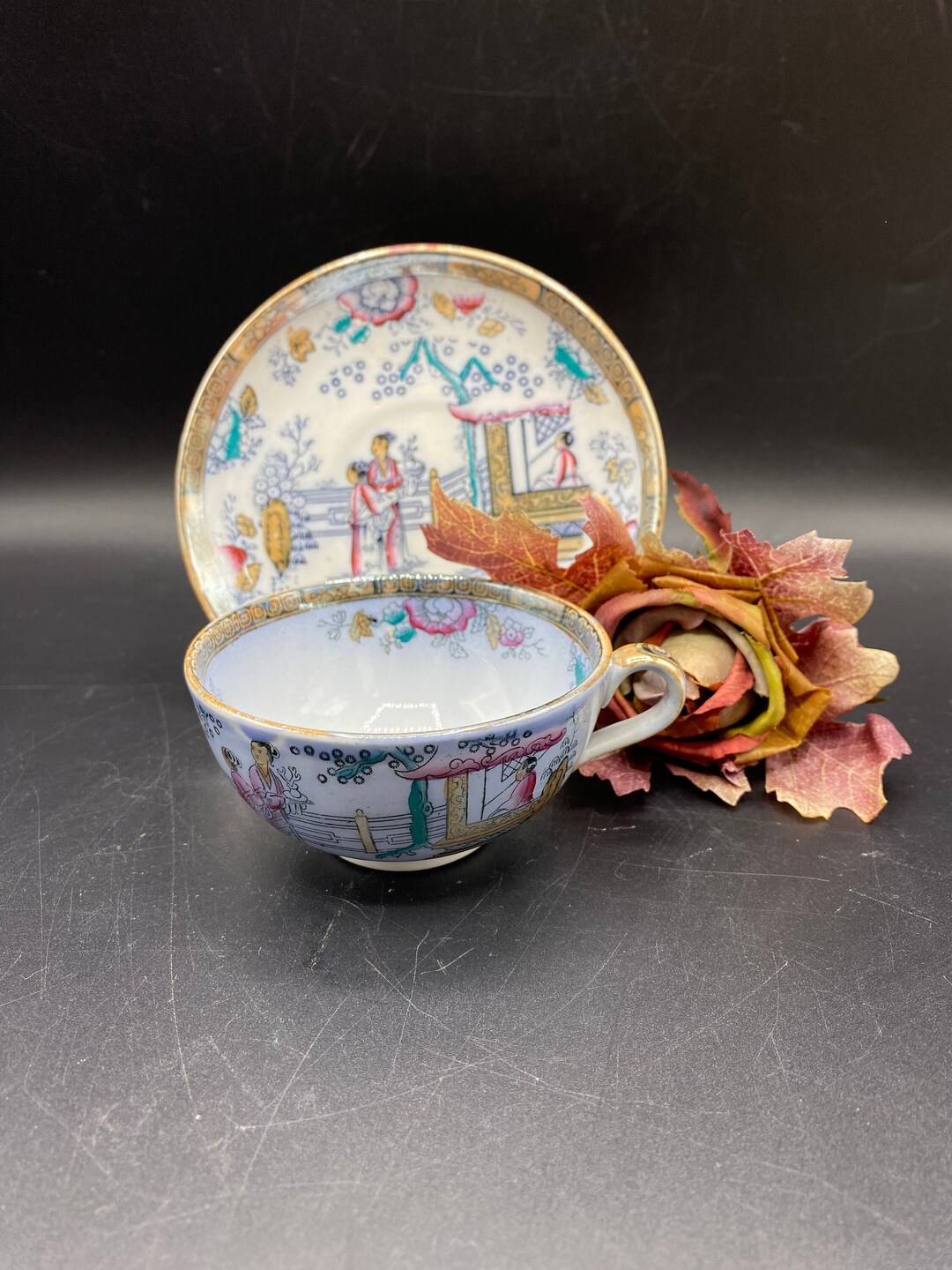 Antique 1870's Cup and Saucer Set Transfer Ware Unknown Maker ...
