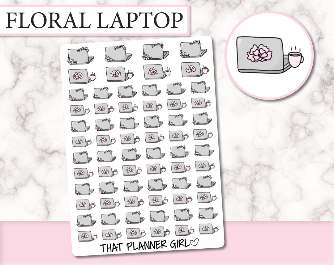 Floral Laptop Doodle Cute Hand Drawn Icon for Work or Study Perfect for ...