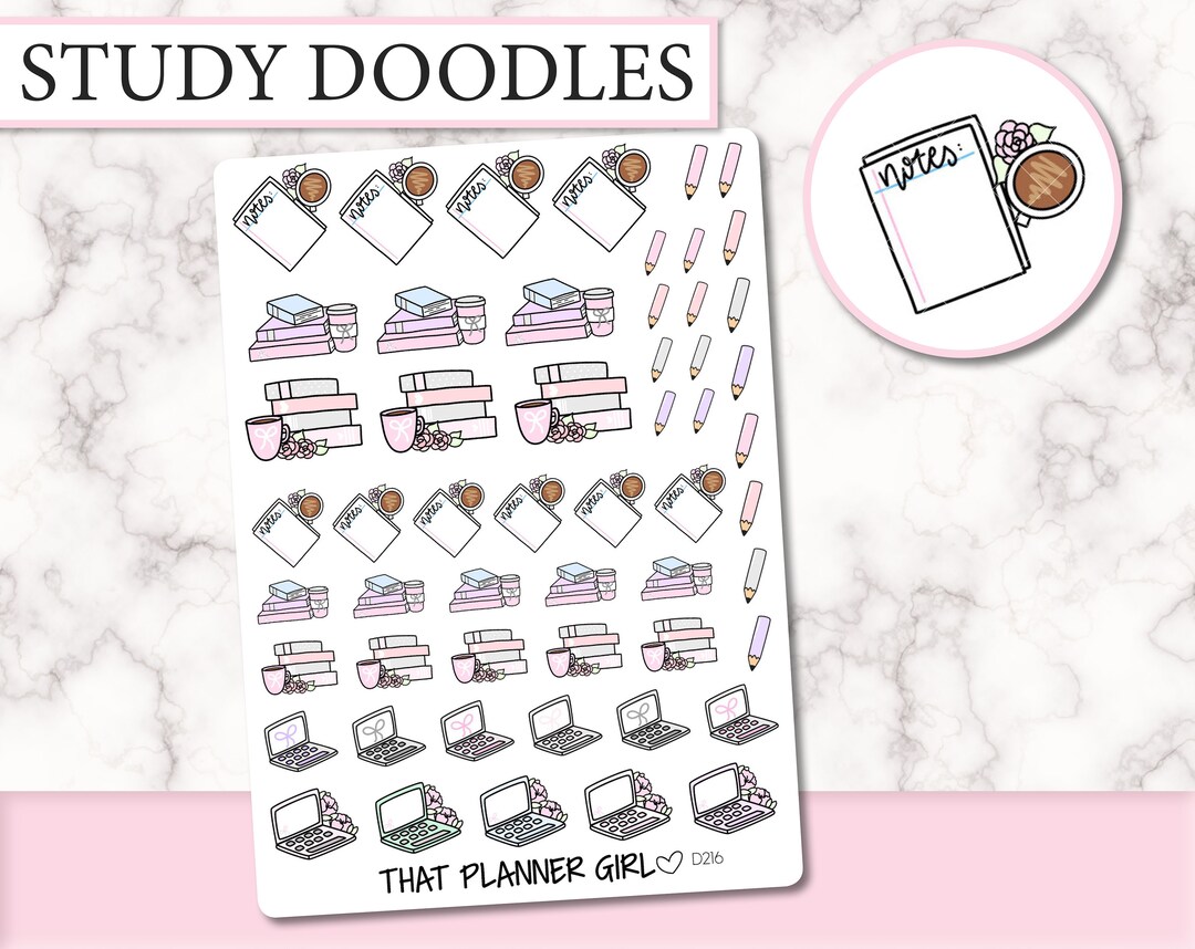 Mixed Study Doodles Pretty Floral Stickers Mark Study Time, Class, Uni ...