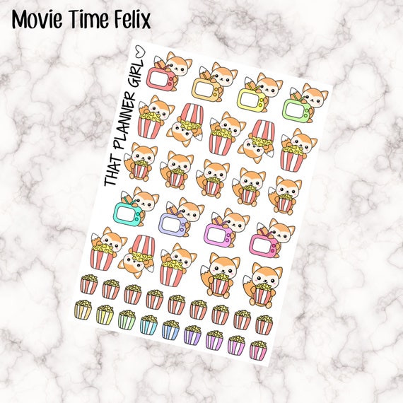 Felix Movie Time / Tv / Popcorn Stickers Perfect for marking | Etsy