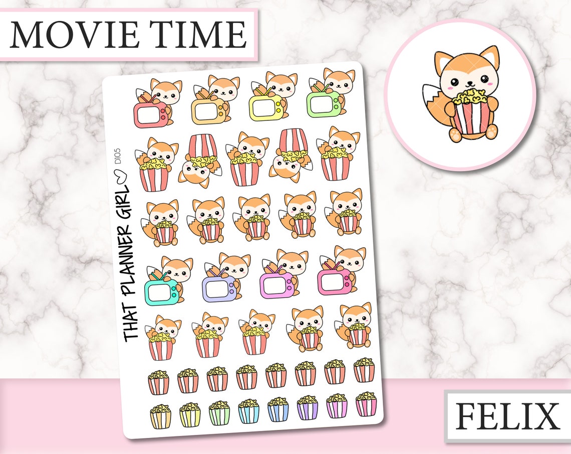 Felix Movie Time / Tv / Popcorn Stickers Perfect for Marking - Etsy