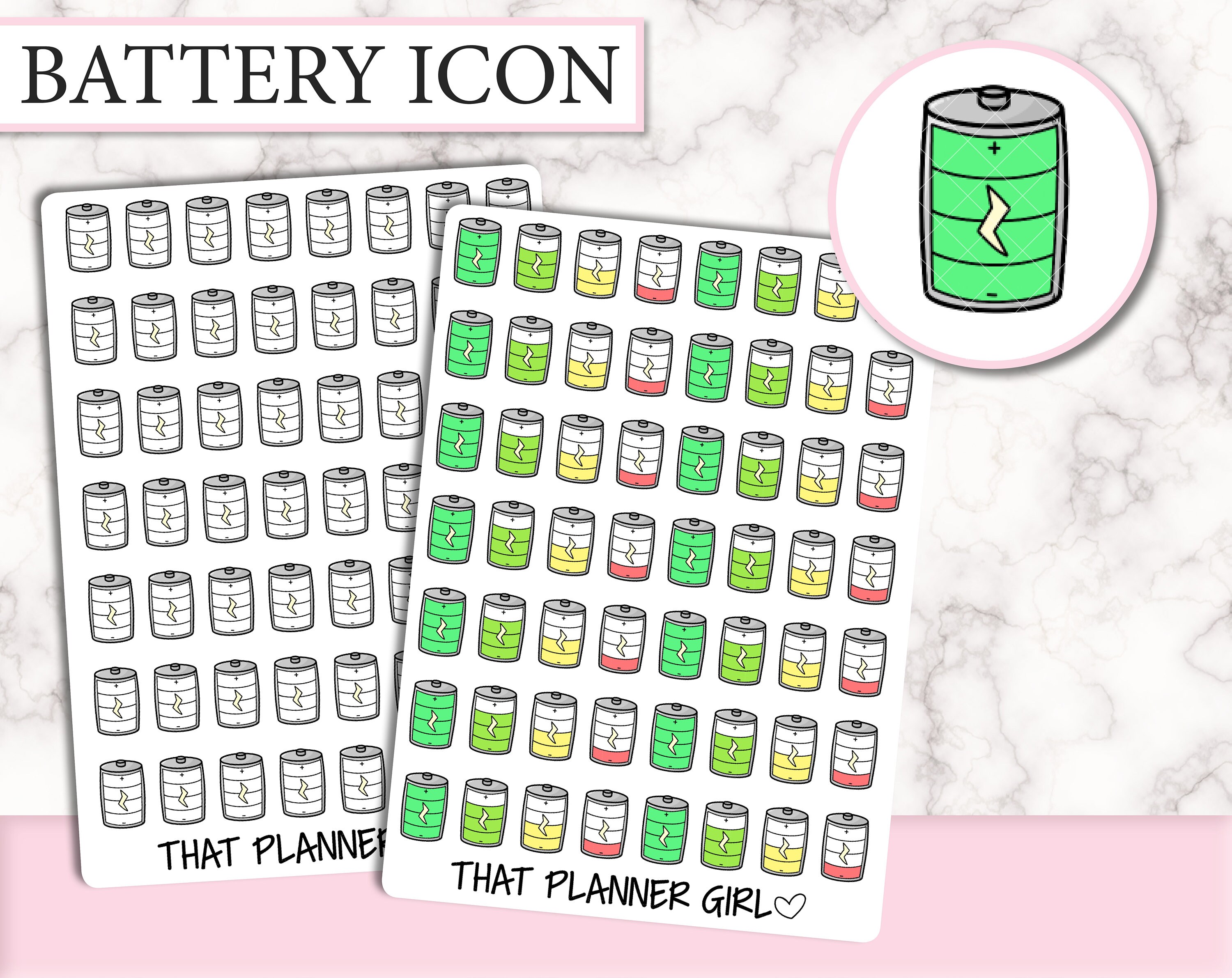 Battery Icon Sticker Cute Stickers to Mark Daily Energy - Etsy