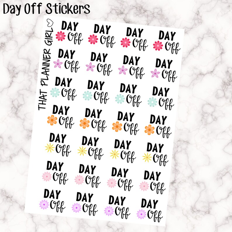 Day Off Stickers Floral with pretty lettering 28 stickers | Etsy