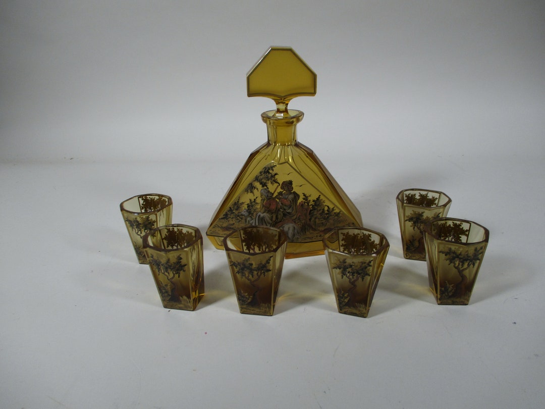 Antique Moser Bohemian Czech Panel Art Glass Gold Gilt Decanter ...