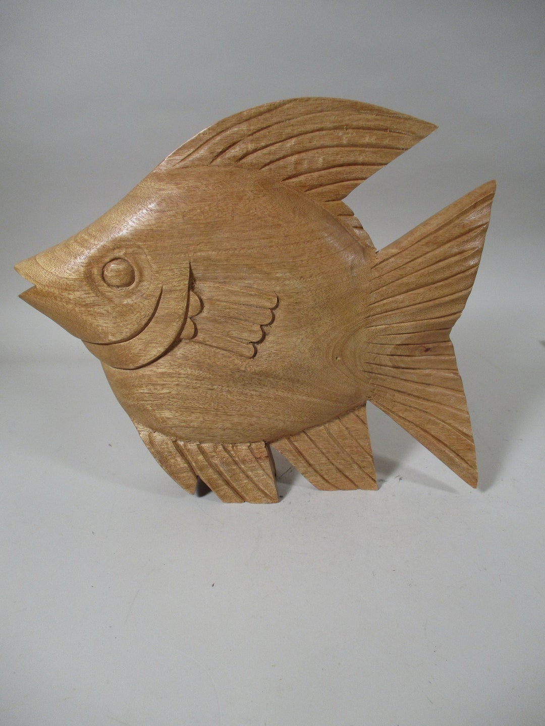 Vintage Beautiful Asian Carved Wood Koi Carp Angel Fish Rustic ...