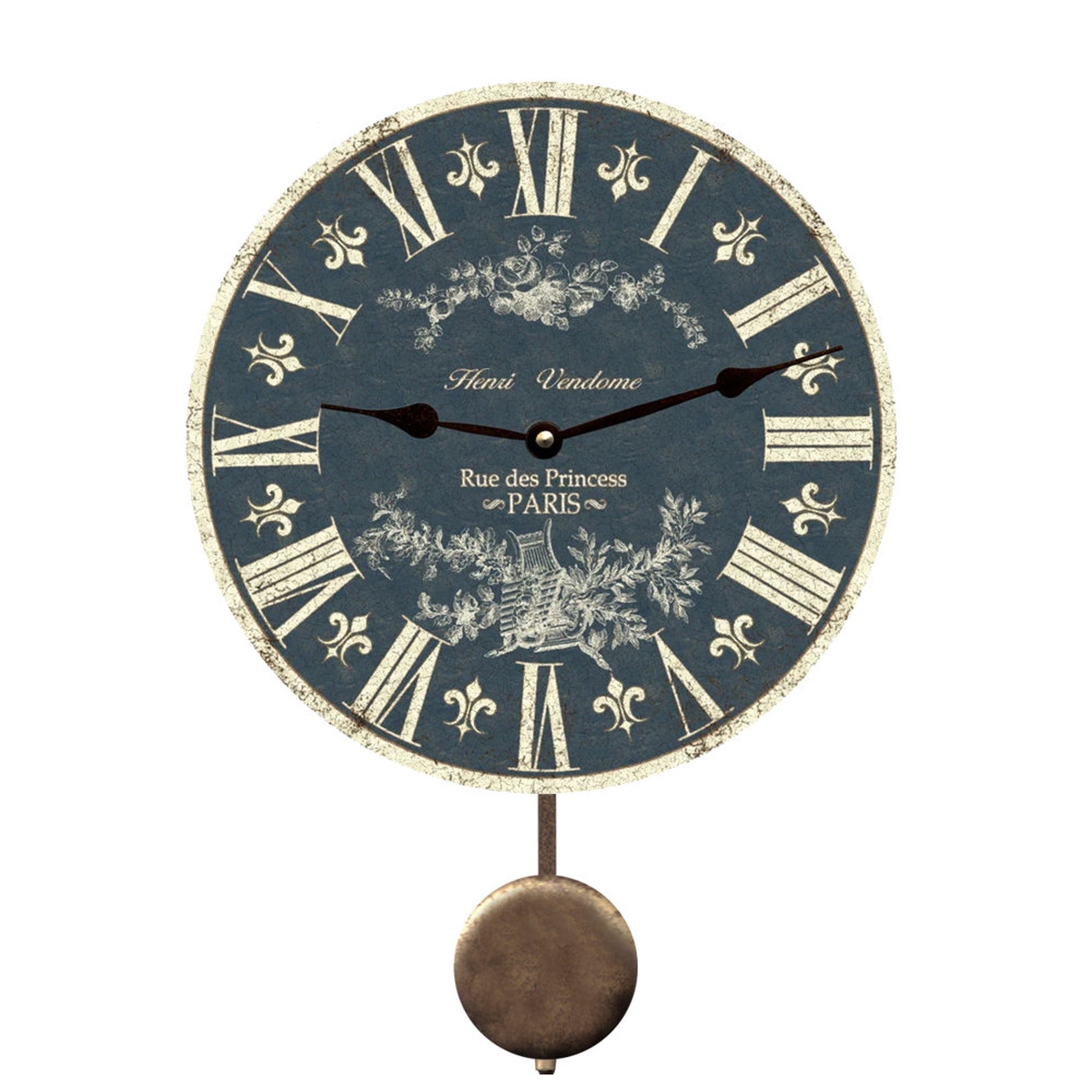 Toile Clock- Light Blue Toile French Clock- Light Blue Toile Wall Clock ...