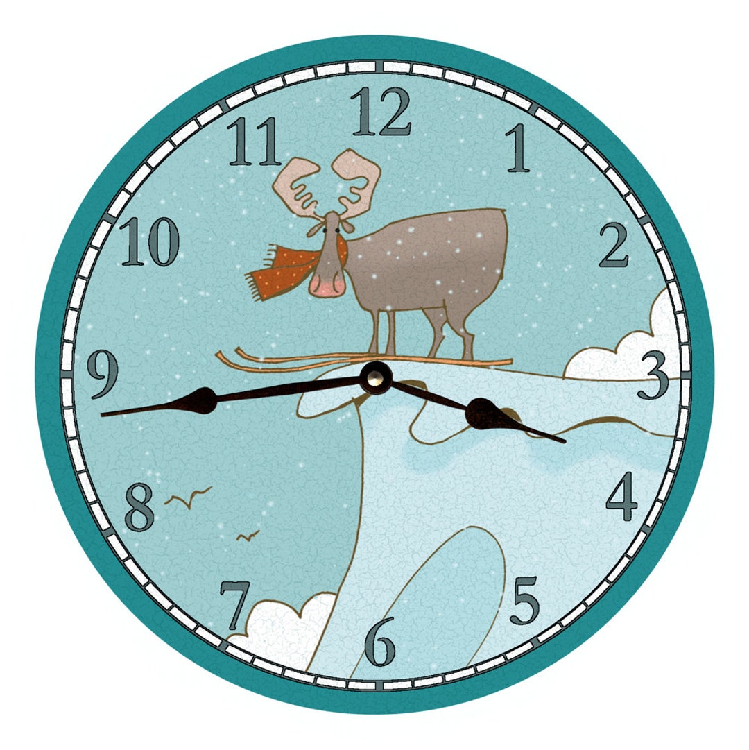 Ski Clock- Folk Art Clock- Moose Wall Clock - Etsy