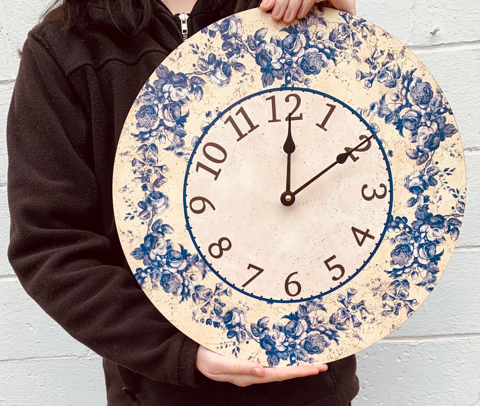 Floral Clock- Blue Floral Toile Clock - Etsy