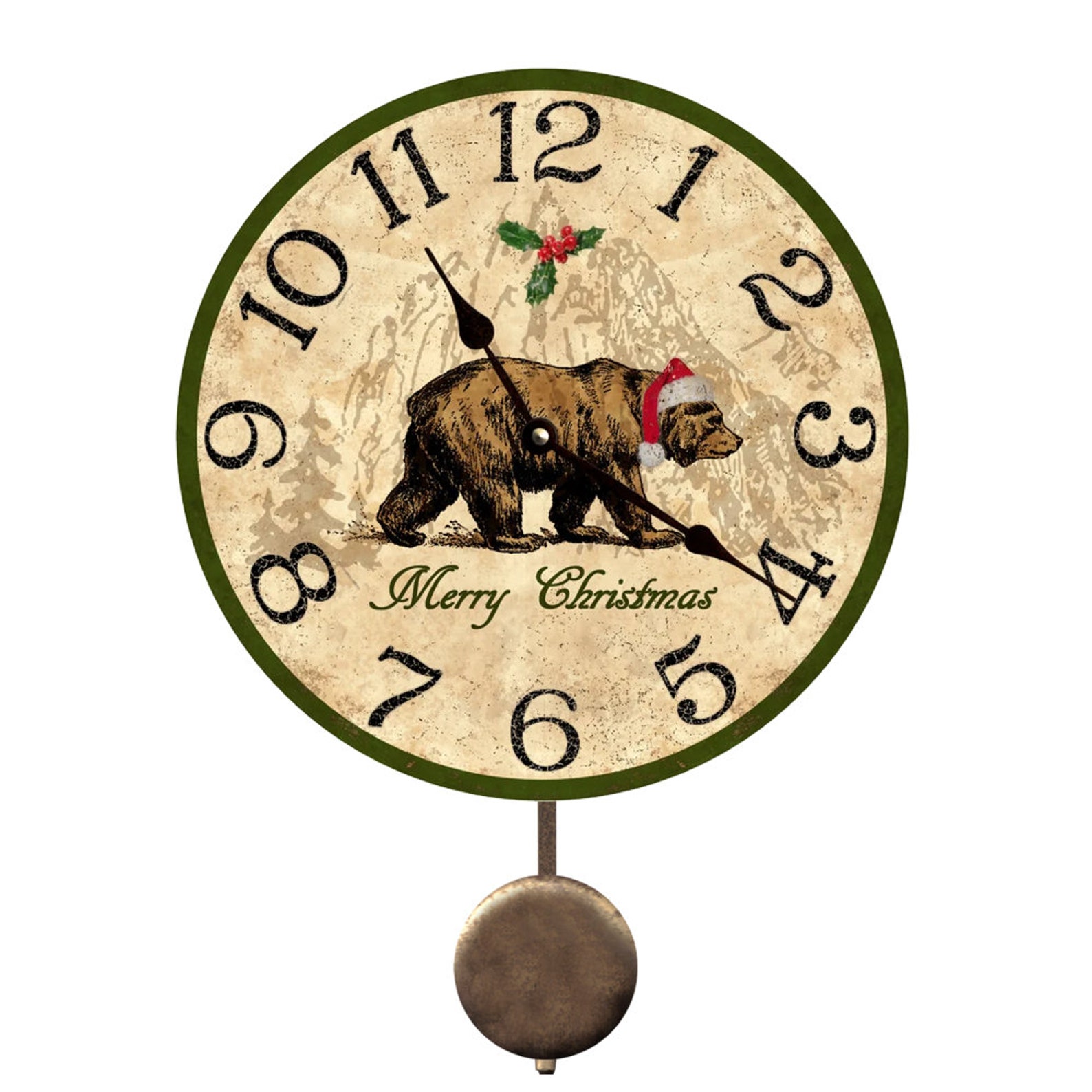 Christmas Bear Clock – Rustic Holiday Time Clock - Etsy