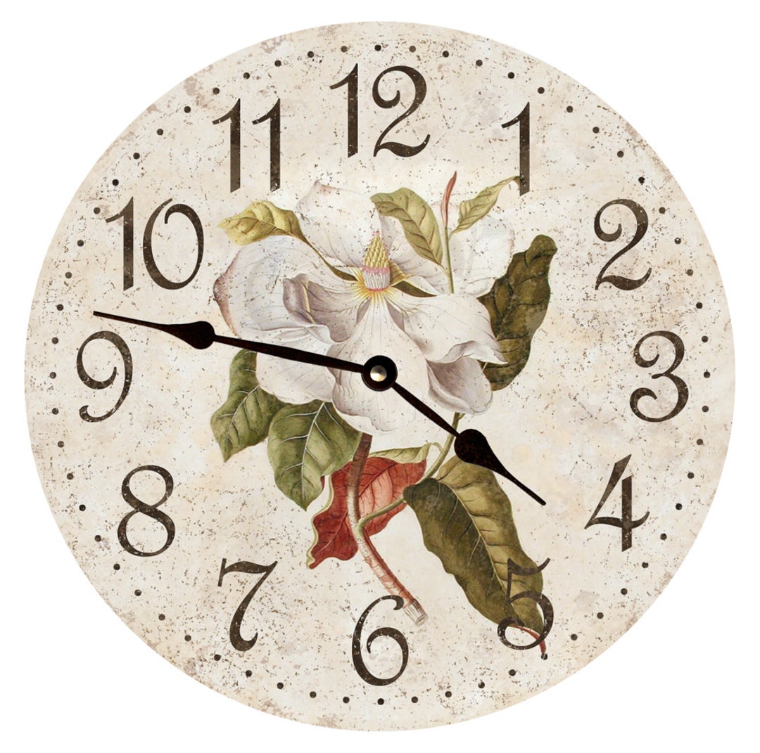 Rustic Flower Clock- Magnolia Flower Clock- Magnolia Clock - Etsy