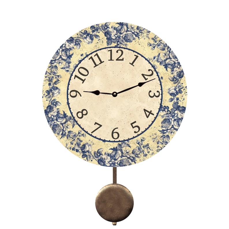 Floral Clock Blue Floral Toile Clock - Etsy