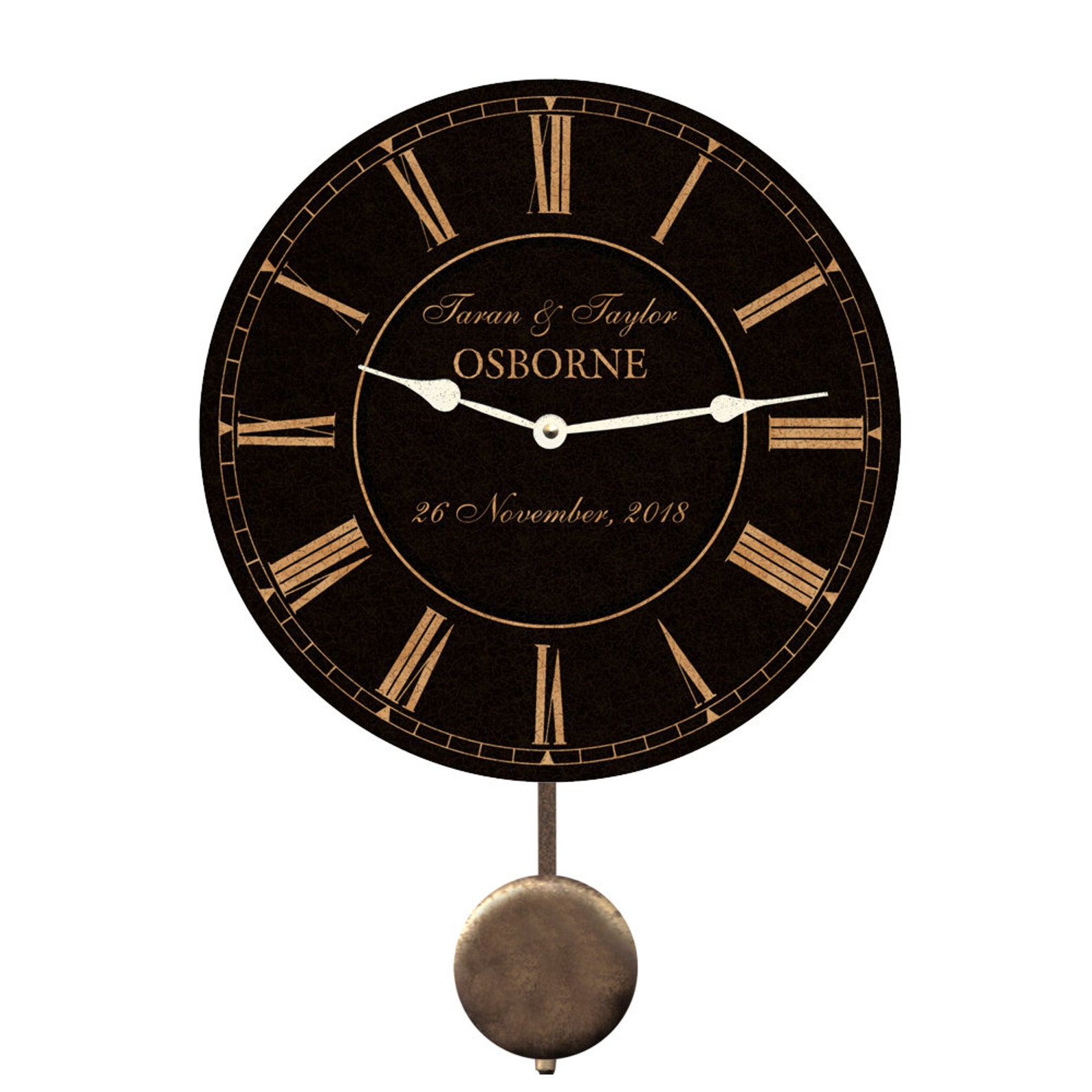 Wedding Clock Black Wedding Clock With Pendulum Personalized | Etsy