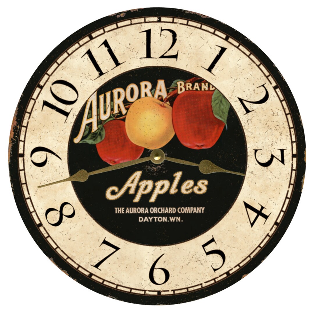 Vintage Apple Kitchen Clock- Rustic Wall Clock - Etsy