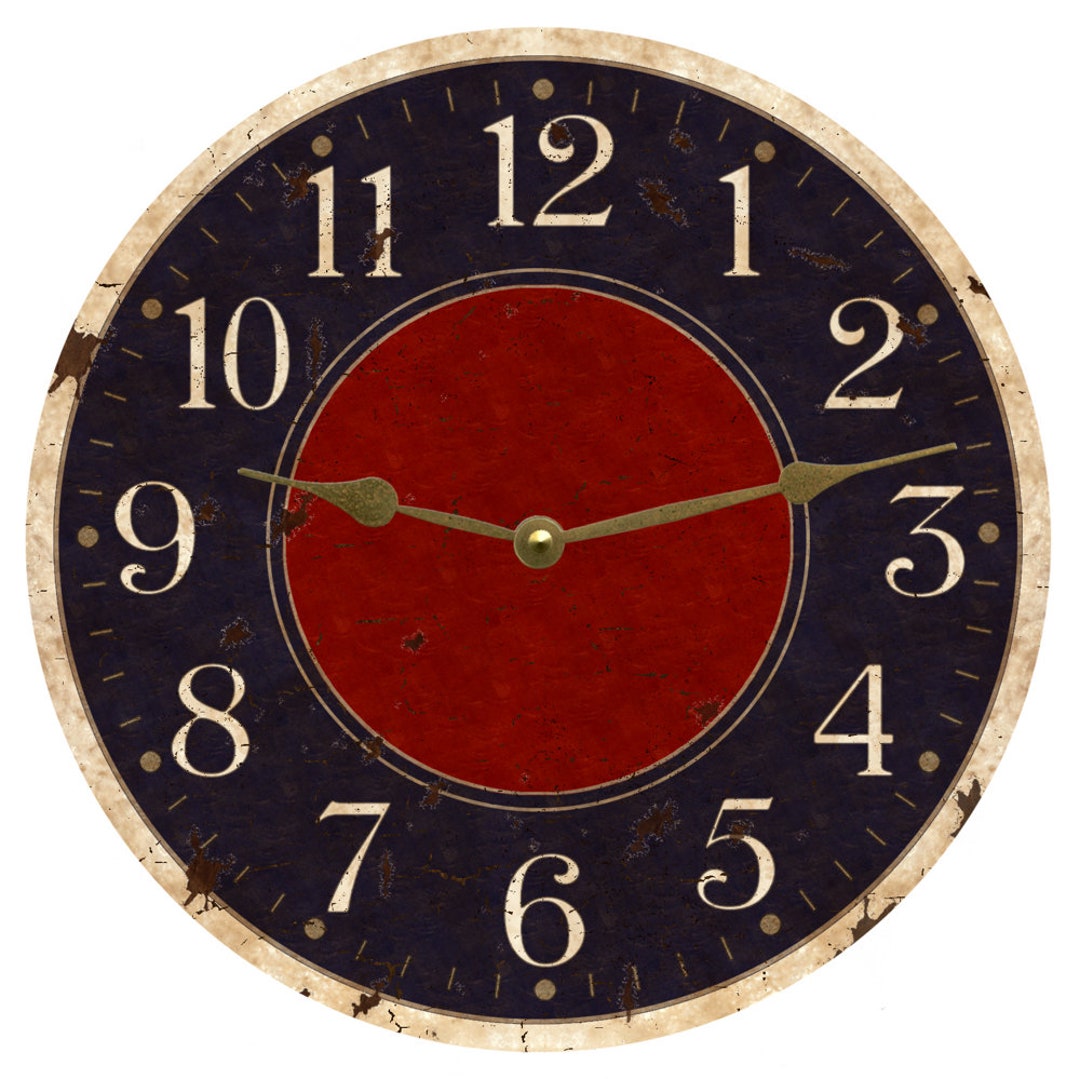 Rustic Wall Clock- Navy Blue and Red Clock - Etsy