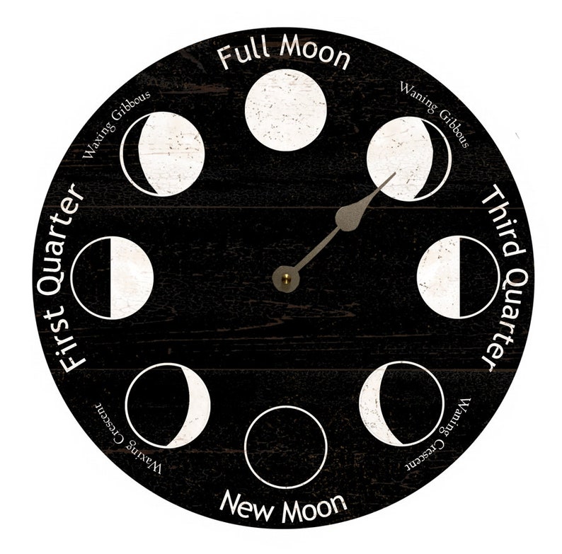 Black Moon Phase Clock Lunar Phase Clock Black and White - Etsy