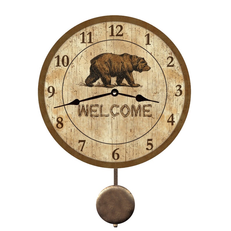 Bear Wall Clock Rustic Welcome Bear Clock | Etsy