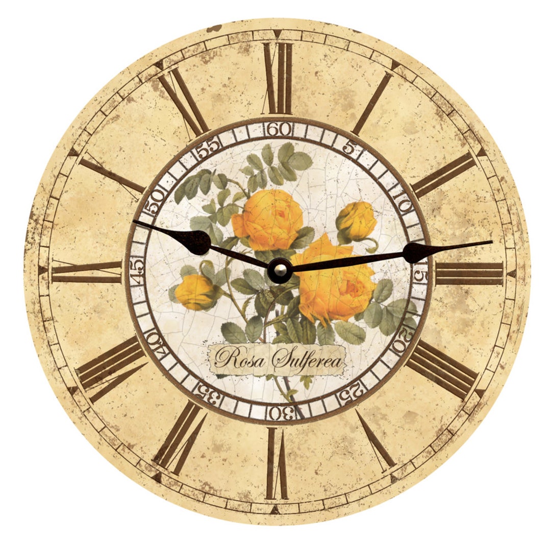 Rose Wall Clock- Yellow Rose Clock- French Rose Clock - Etsy