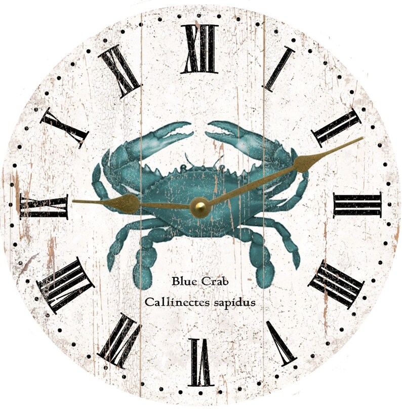 Blue Crab Wall Clock- Rustic Crab Clock - Etsy