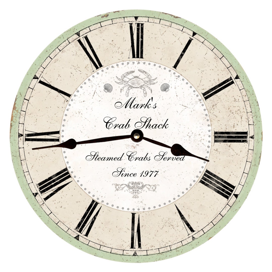 Personalized Coastal Crab Clock | Custom Nautical Wall Decor for Beach ...