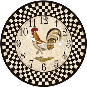 Rooster Wall Clock- Checkered Kitchen Clock- Black and White Clock - Etsy