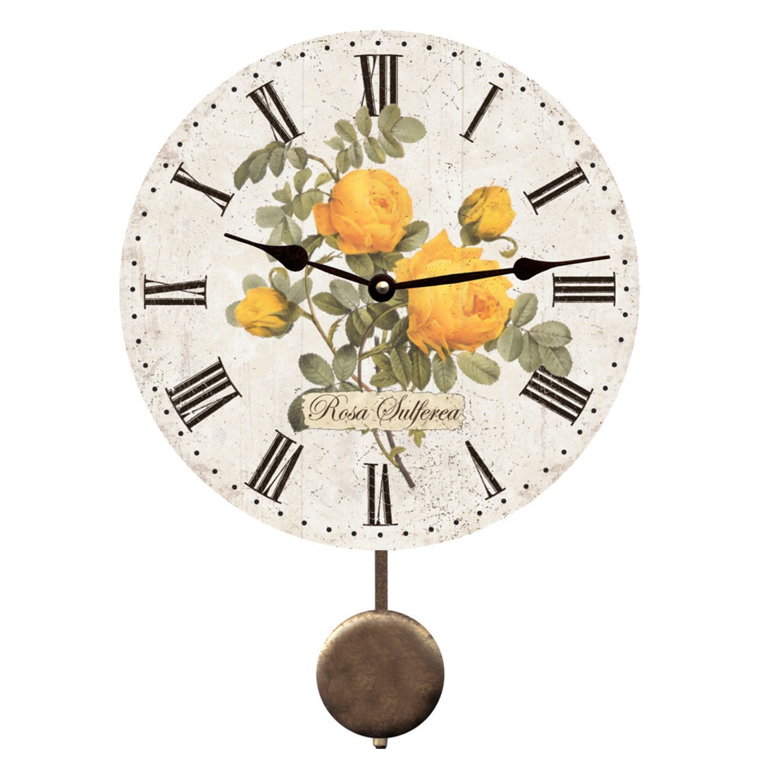 Vintage Yellow Rose Pendulum Clock – Perfect for Romantic Floral Lovers ...
