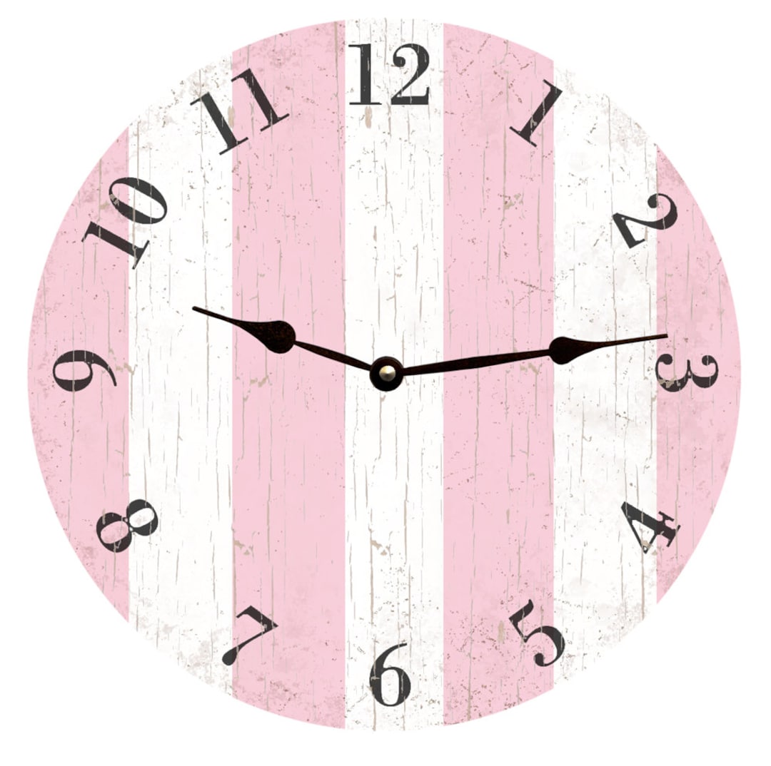 Pink Clock- Pink Striped Clock- Powder Pink Clock - Etsy