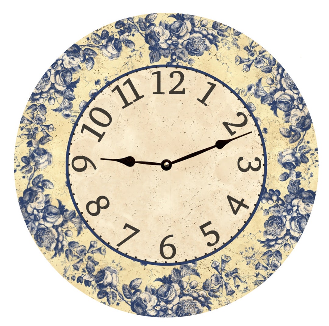 Floral Clock- Blue Floral Toile Clock - Etsy