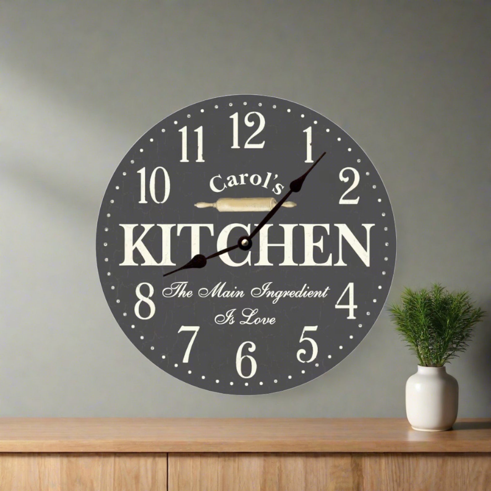 Personalized Kitchen Wall Clock- Gray Kitchen Clock - Etsy