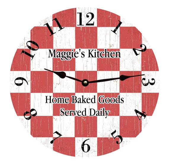 Personalized Gingham Clock Personalized Kitchen Clock | Etsy