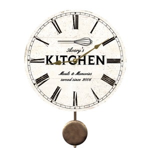 Personalized White Kitchen Clock- Kitchen Pendulum Clock - Etsy