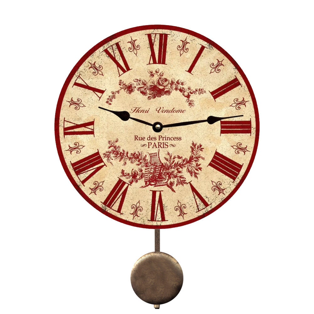 Red French Toile Clock | Etsy
