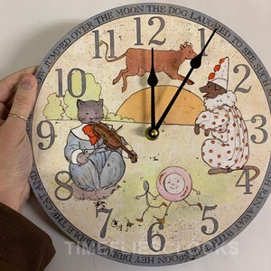 Nursery Rhyme Clock- Hey Diddle Diddle Clock- Cat and the Fiddle Clock ...