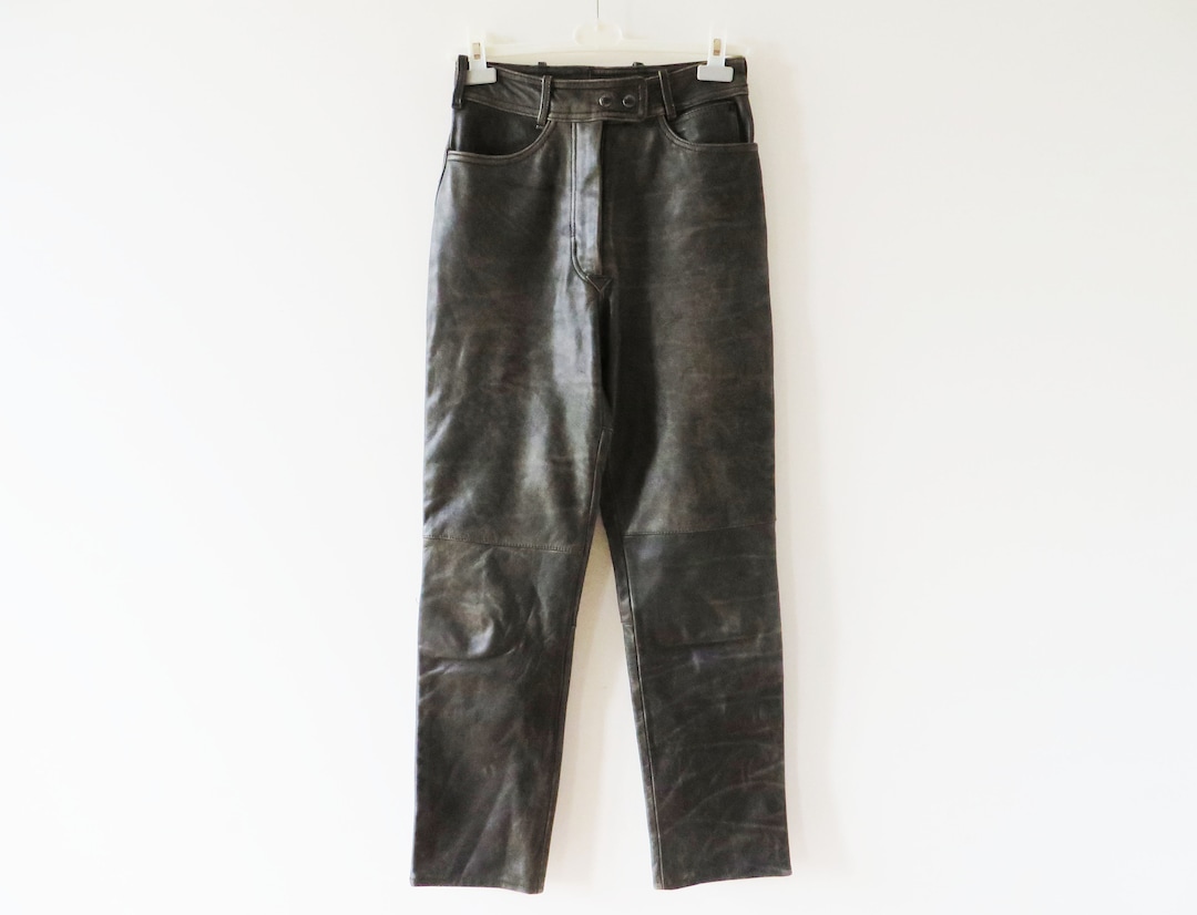 90s Leather Pants High Waist Peg Leg Women Dark Grey Thick - Etsy