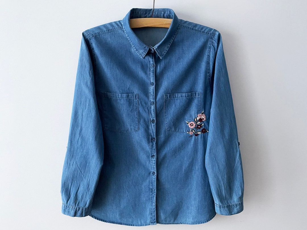 Women's Denim Shirt, Blue Jean Chemise, Long Sleeve Button up Blouse ...