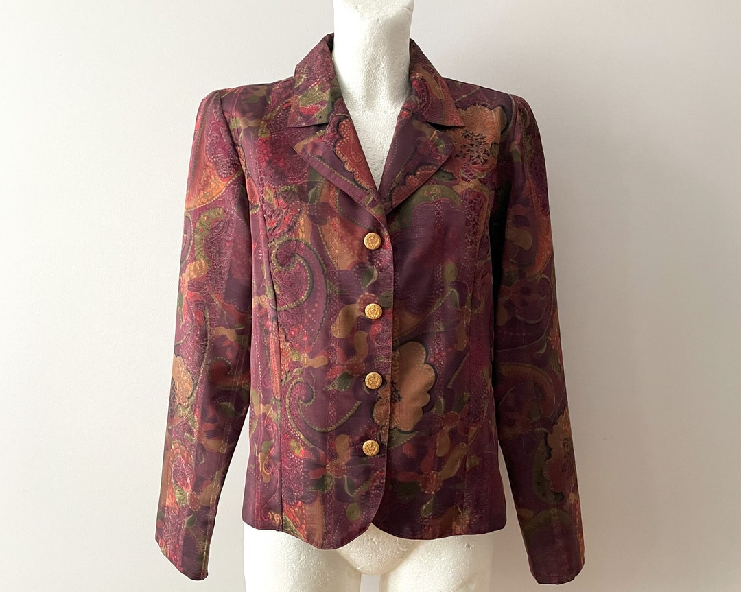 Floral Tapestry Blazer, Women's Jacket With Shoulder Pads, Bright ...