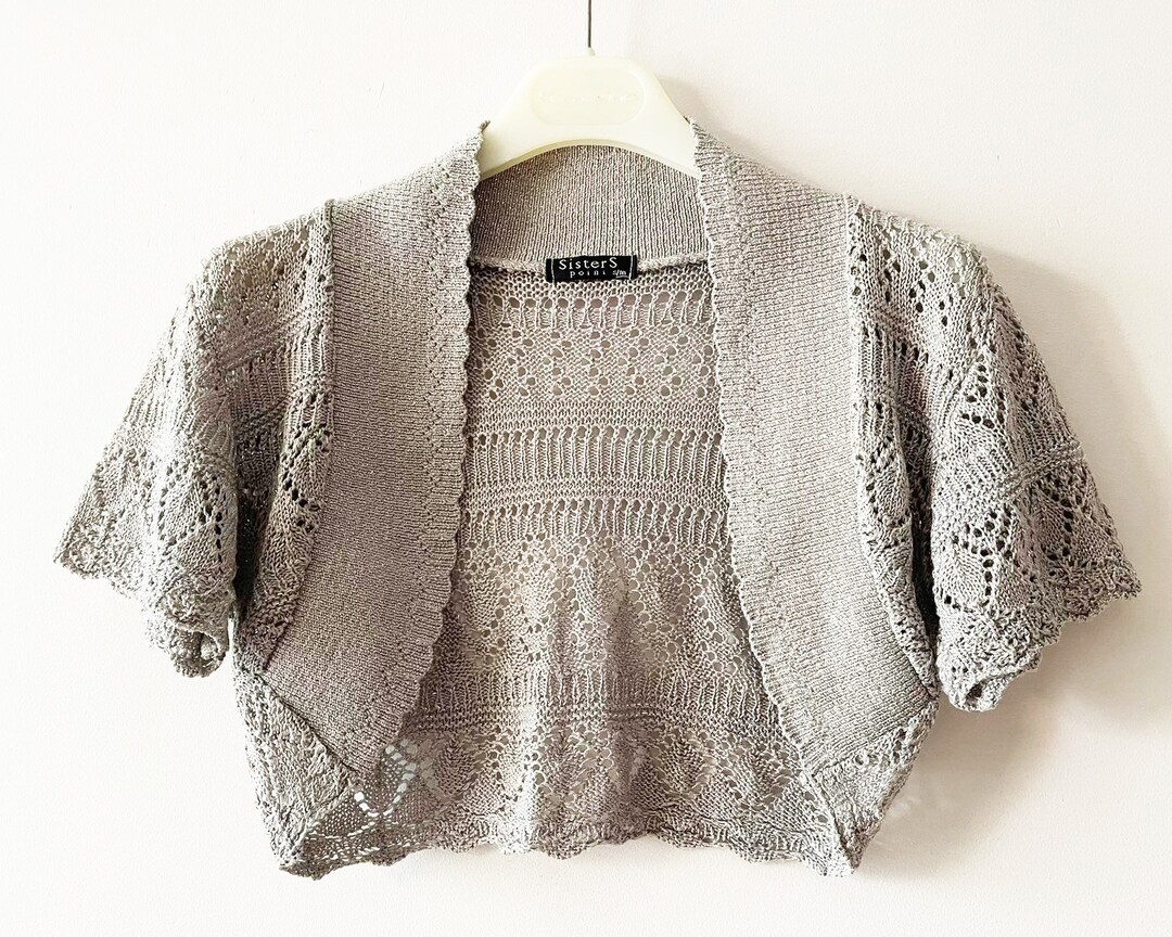 Knitted Silver Grey Bolero Jacket, Metallic Glitter Shiny Bridal ...