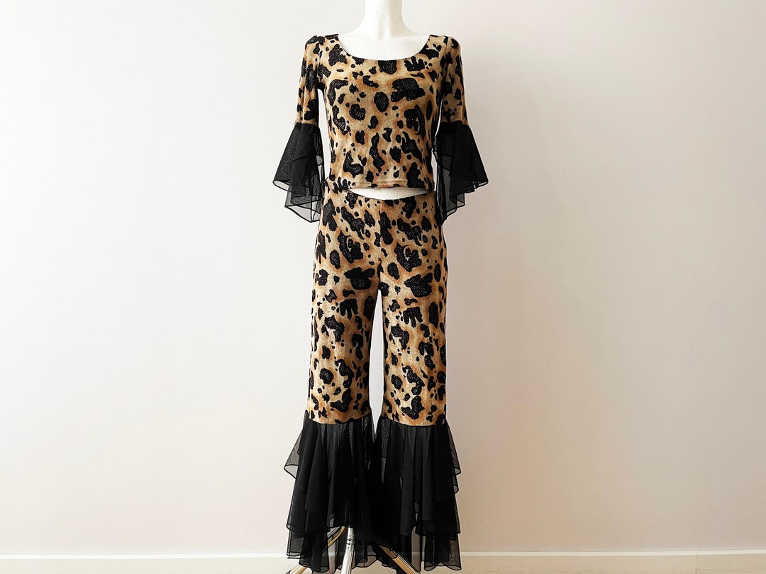 Tango Dance Pants Suit, Animal Print Bell Bottom Trousers, Bell Sleeve ...