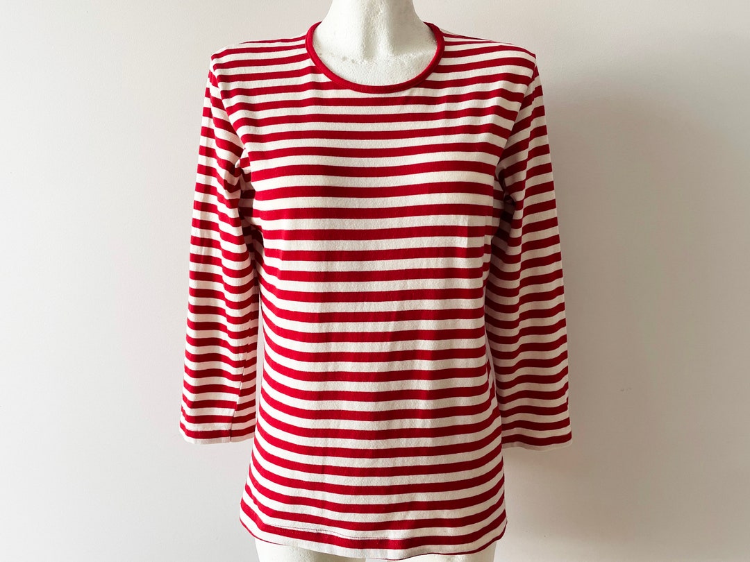 Vintage FINNWEAR Striped Sailor Top: Red Nautical Cotton Blouse, Size M ...