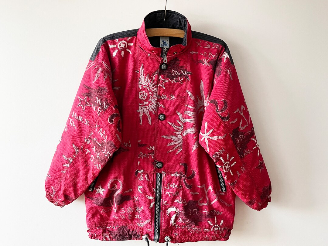 90s Hipster Winter Jacket, RODEO Bomber, Bright Floral Ski Suit Jacket ...