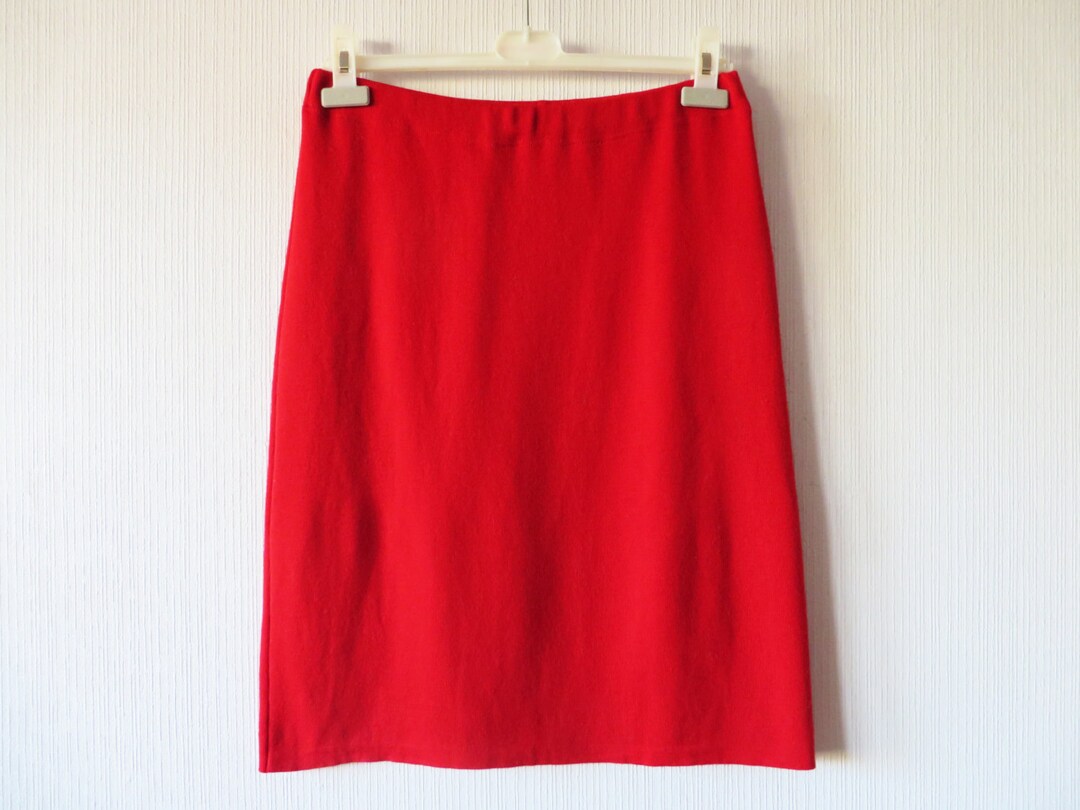 Hot Red Wool Skirt Red Jersey Skirt Red Bodycon Skirt Knee Length Skirt ...