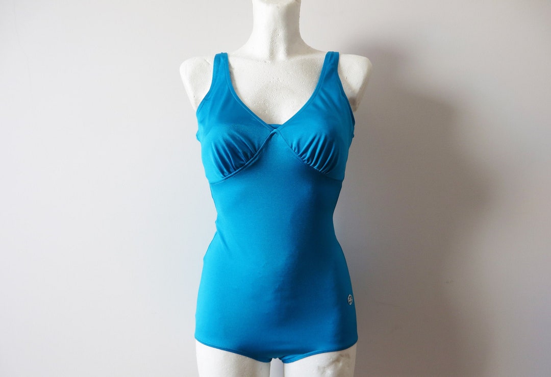 Vintage 70s One Piece Swimsuit Bright Turquoise Blue Swimsuit Retro ...