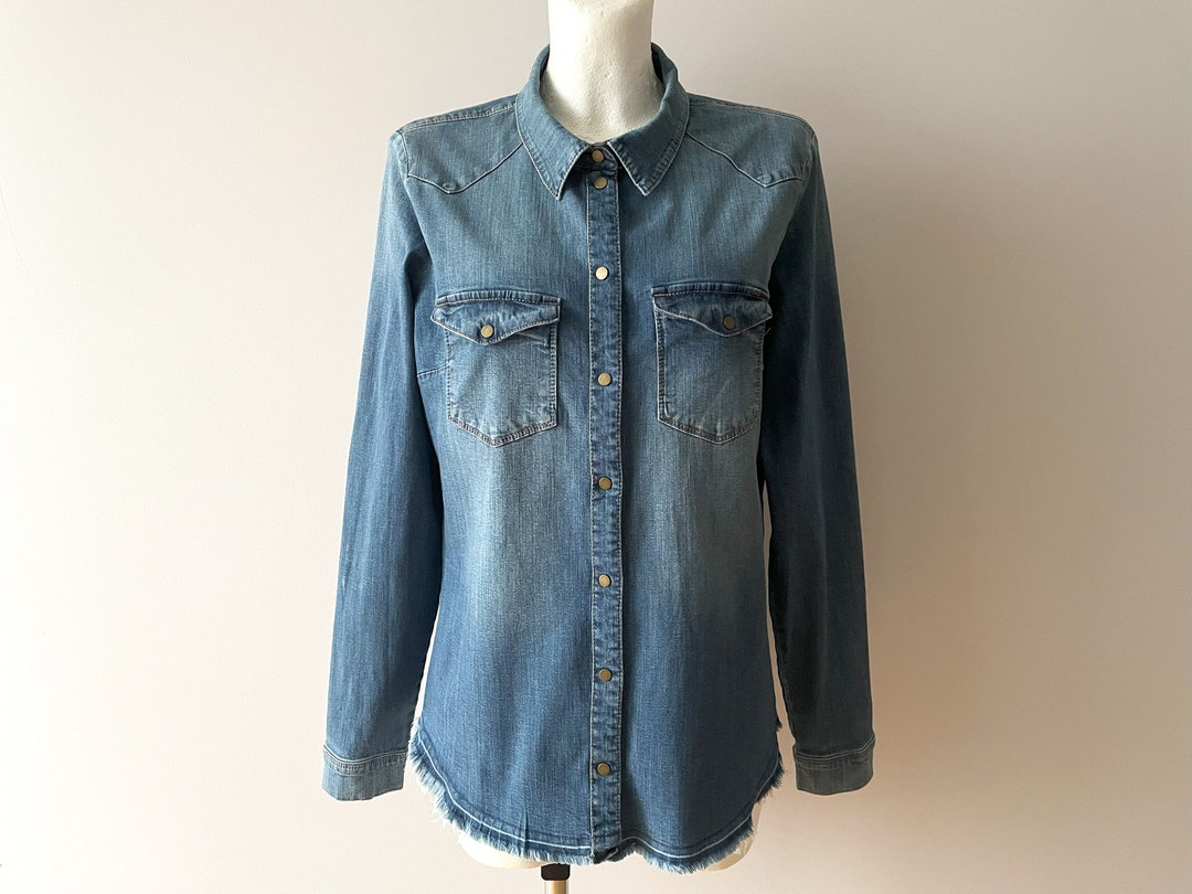 Women's Denim Shirt, Blue Jean Chemise, Long Sleeve Button up Blouse ...