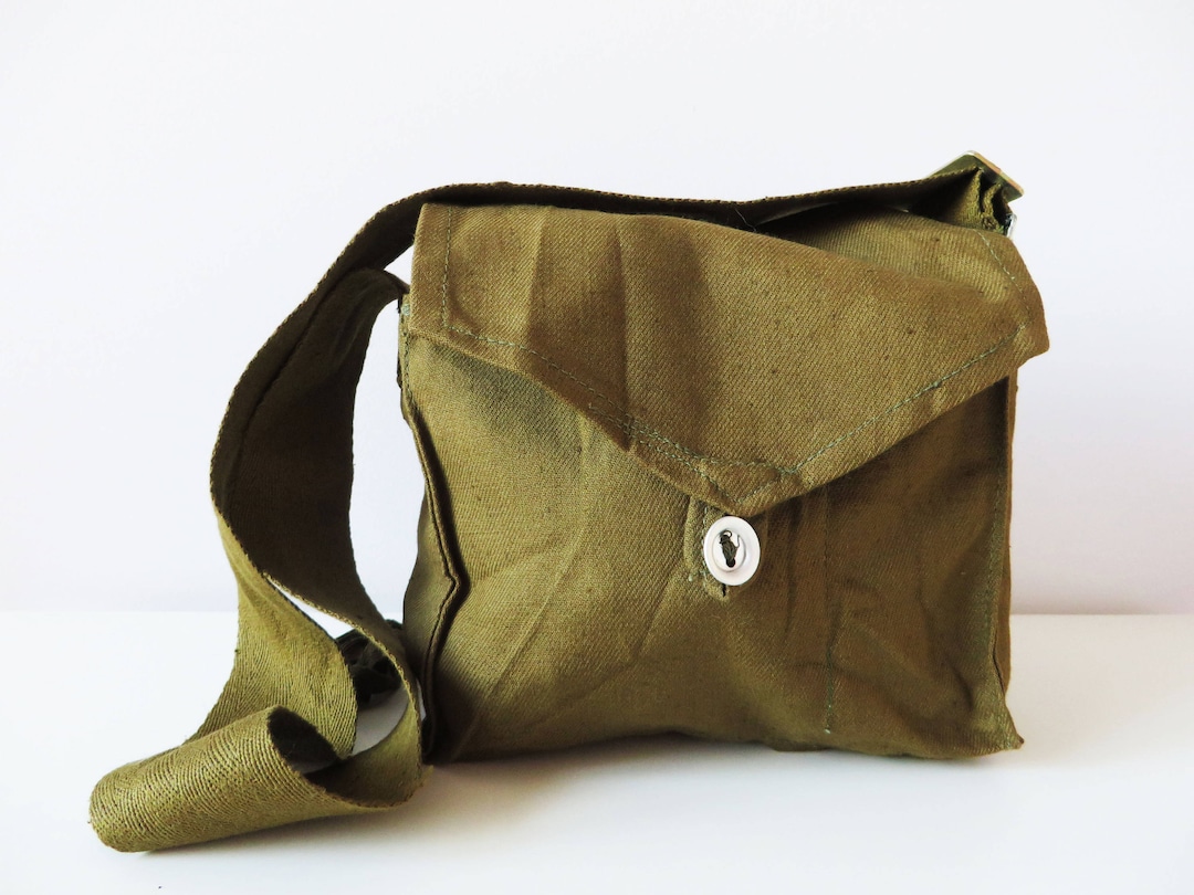 Vintage 60s Khaki Canvas Shoulder Bag Small Size Messenger Bag Military ...