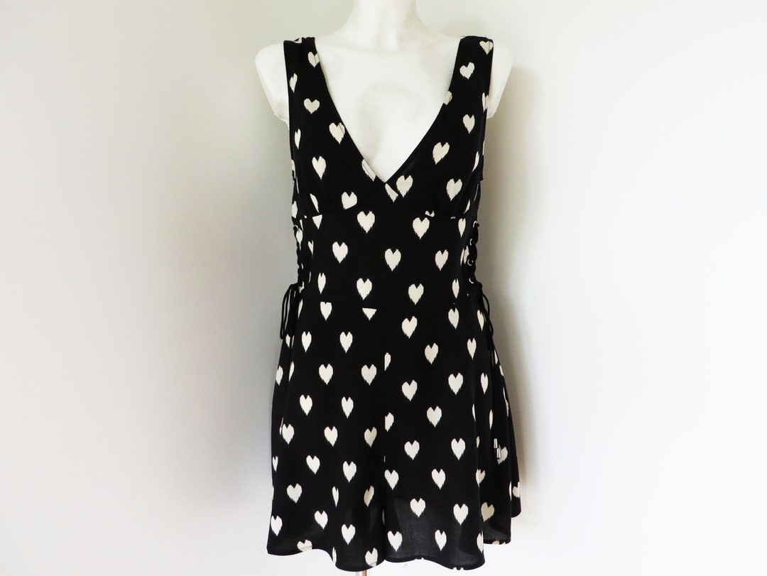 Black Mini Playsuit Summer Jumpsuit Women Hearts Dotted Romper Overall ...