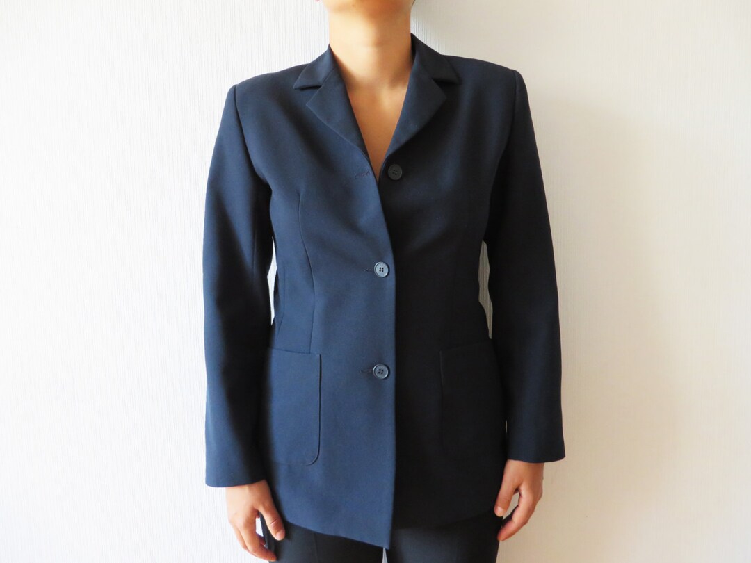 Navy Women Blazer Dark Blue Blazer With Pockets Fitted Women Blazer ...